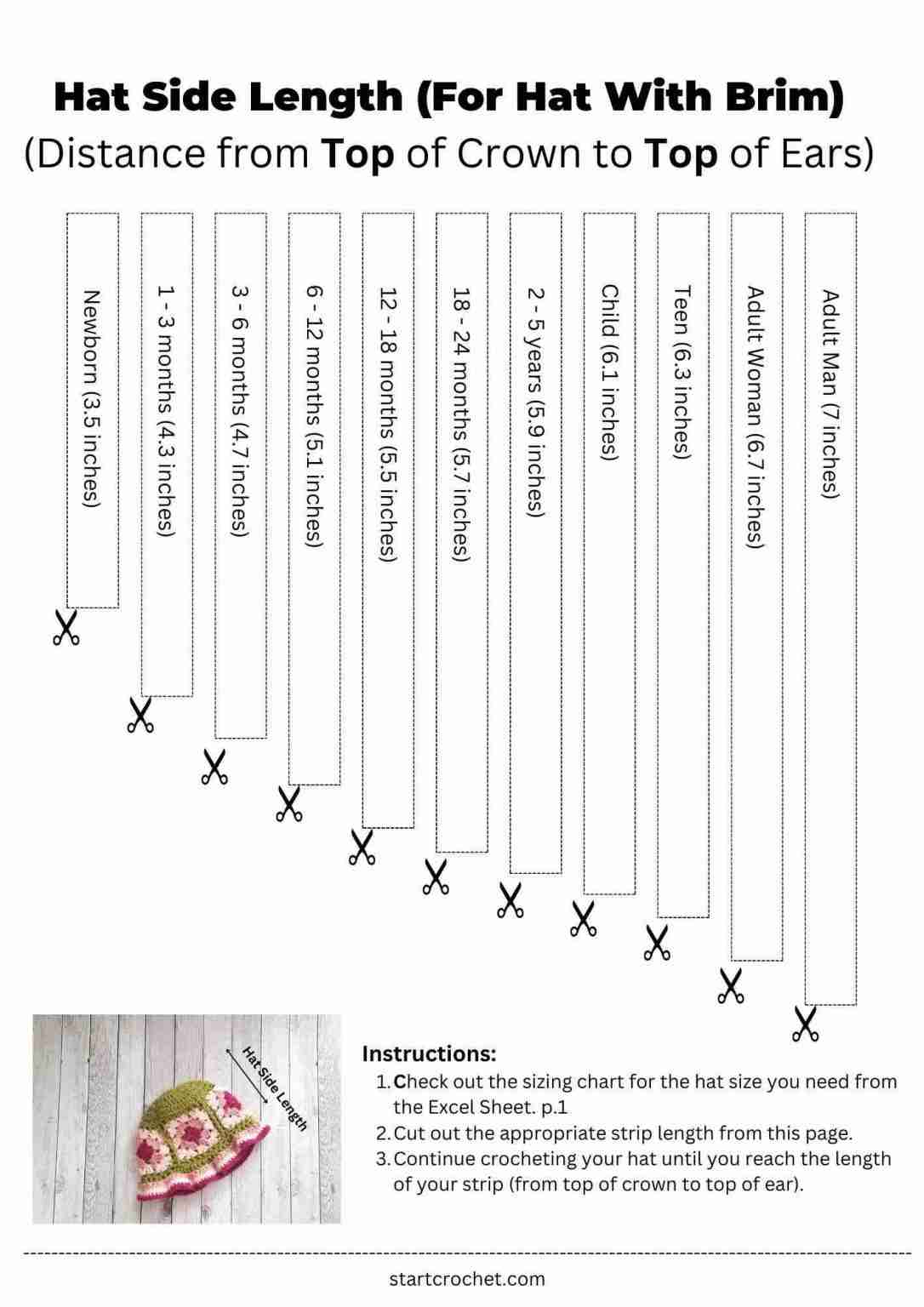 Crochet Beanie & Hat Sizing Chart + Template (Printable PDF) - Start ...