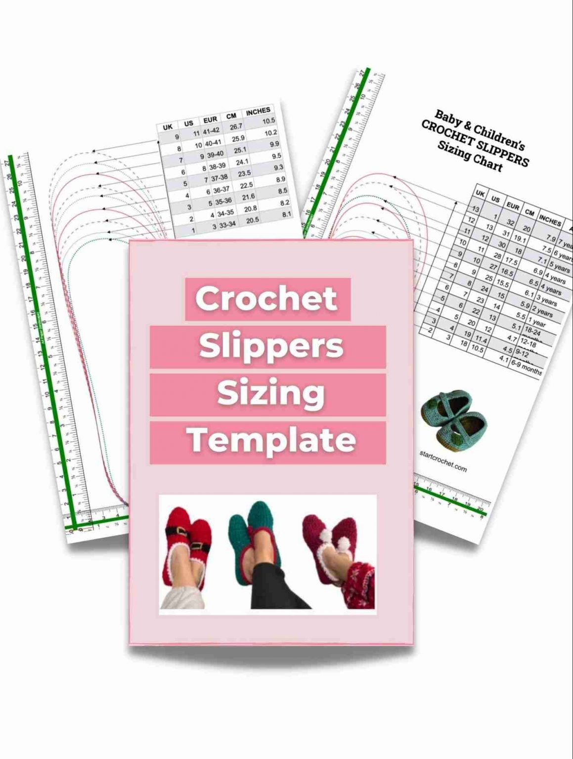 Crochet Slippers Sizing Chart + Template (Printable PDF) - Start Crochet