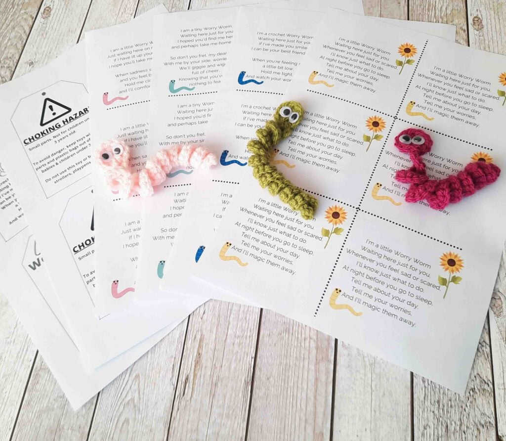 Worry Worm Crochet Pattern PDF + Printable Poem Tags/Labels/Cards ...