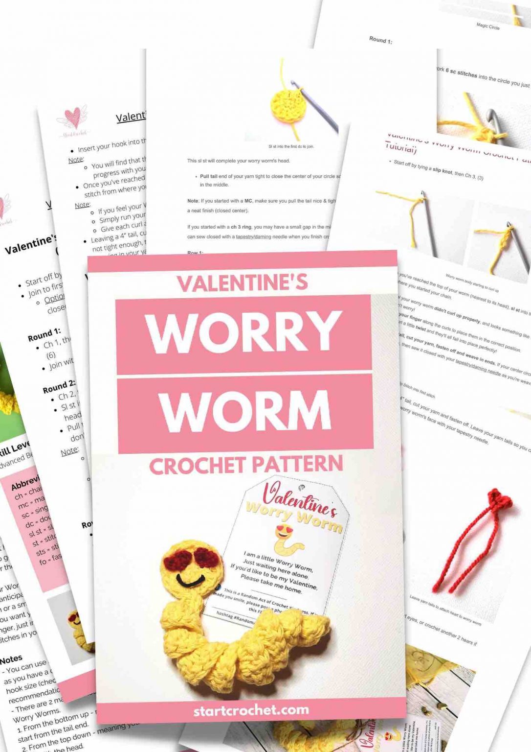 How To Crochet A Valentine’s Worry Worm + (PDF Printable Poem Tags) - Start Crochet