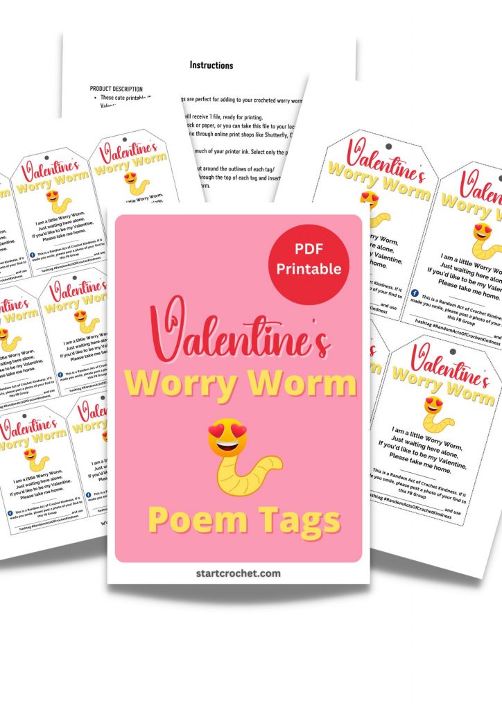 Valentine's Worry Worm Poem Tags (Editable With Canva) - Start Crochet