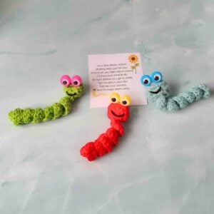Finger Puppet Googly Eyes Worry Worm Crochet Pattern + Poem Tags