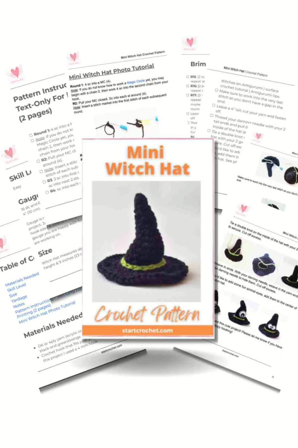 Fun Mini Witch Hat Crochet Pattern (PDF Printable)