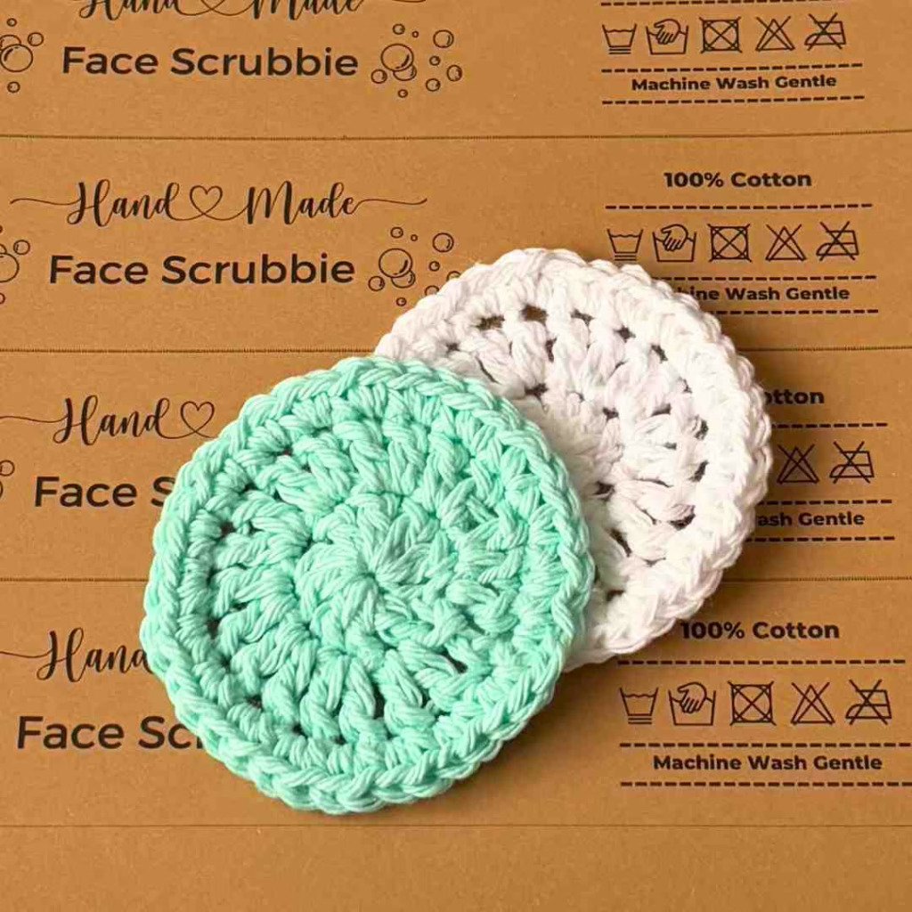 Crochet Face Scrubbie Labels (Printable PDF A4) - With Care Instructions