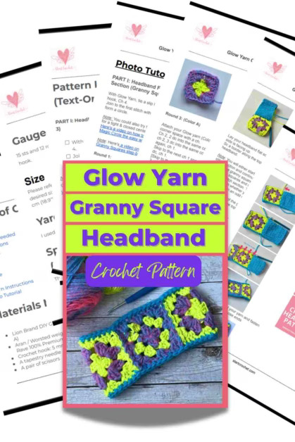 Glow Yarn Granny Square Headband Crochet Pattern (PDF) - Start Crochet