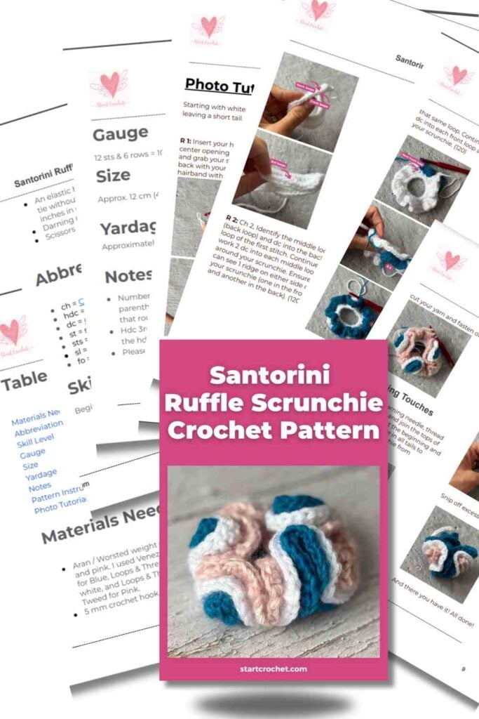 Crochet Triple Ruffle Scrunchie – Step-by-Step Photo Tutorial (PDF)