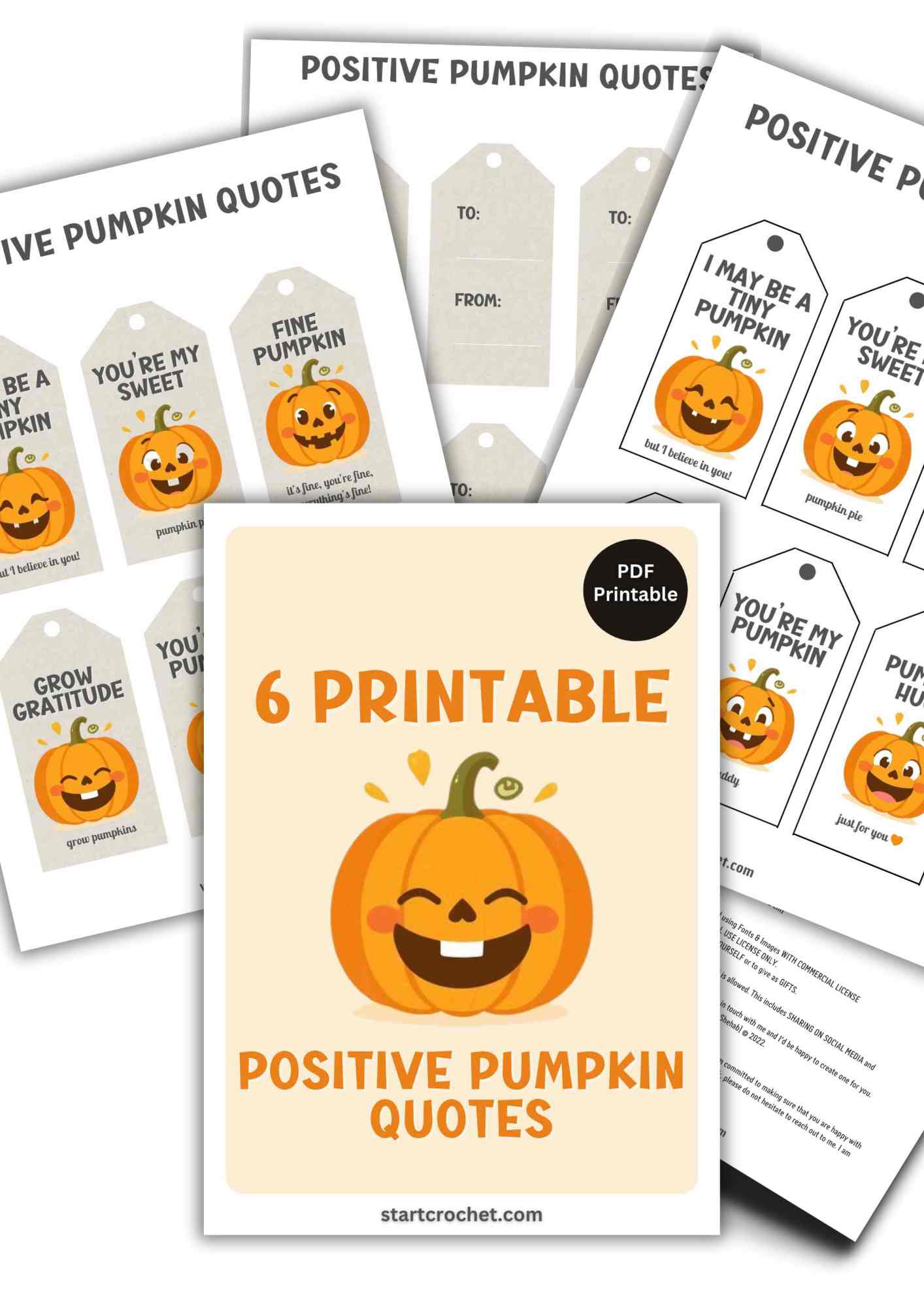 6 Short Positive Pumpkin Quotes for Crochet (FREE Printable Tags)
