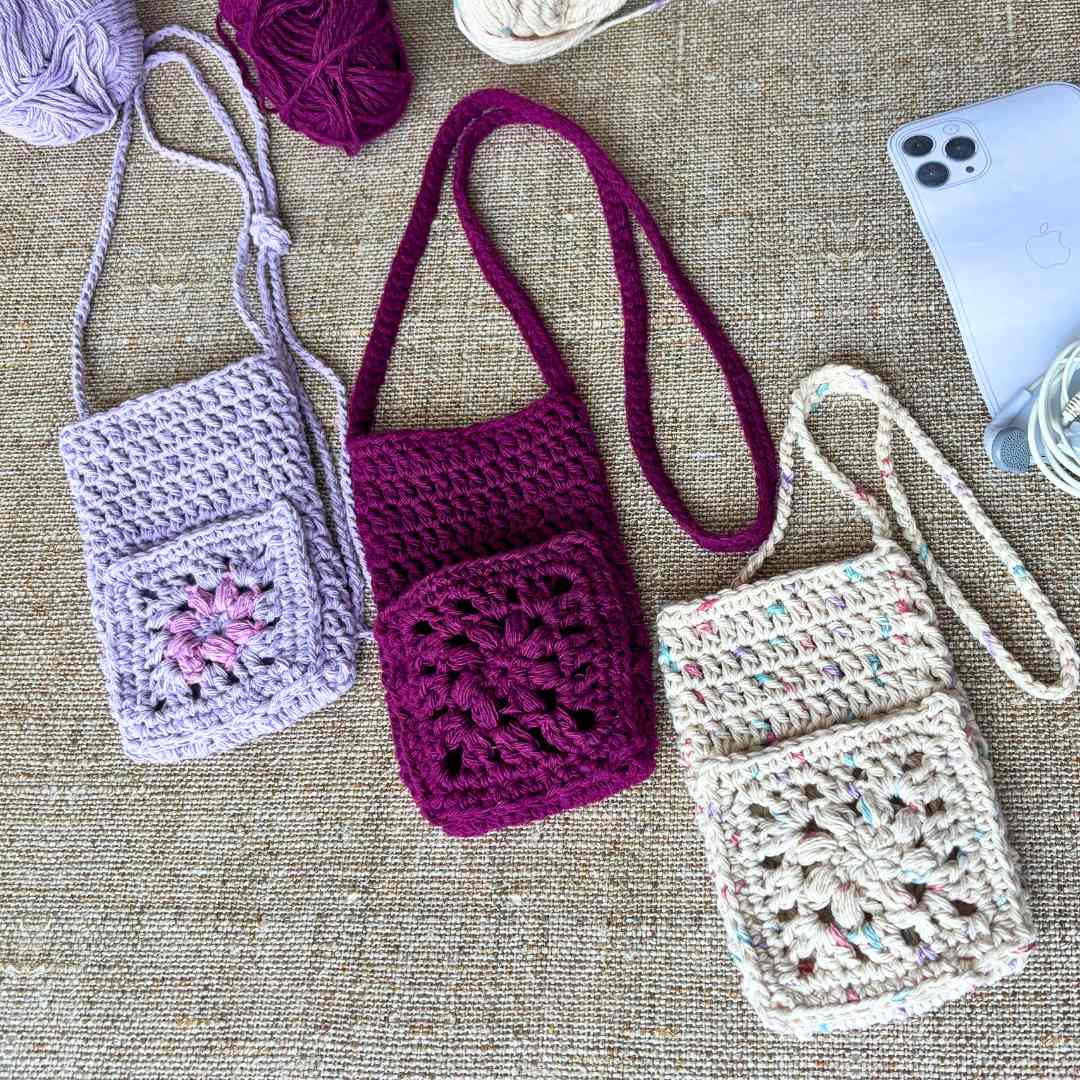 Easy Crochet Phone Pouch Pattern PDF With Granny Puff Flower Pocket